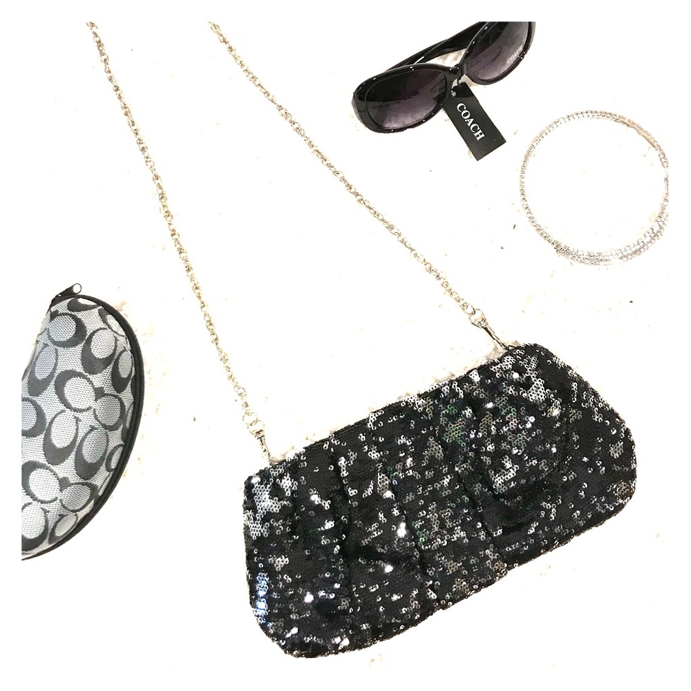 Black Sequin Crossbody/Clutch Handbag - Gem